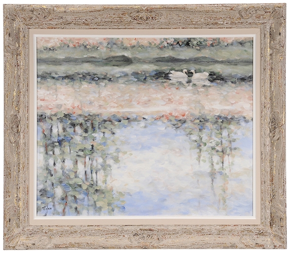 Matthew Miles | Swan Pair on a Pond | MutualArt