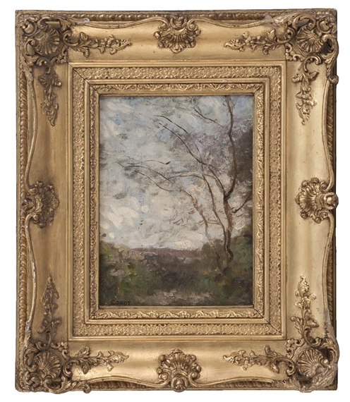 Jean Baptiste Camille Corot | Tree with cloud-filled sky | MutualArt