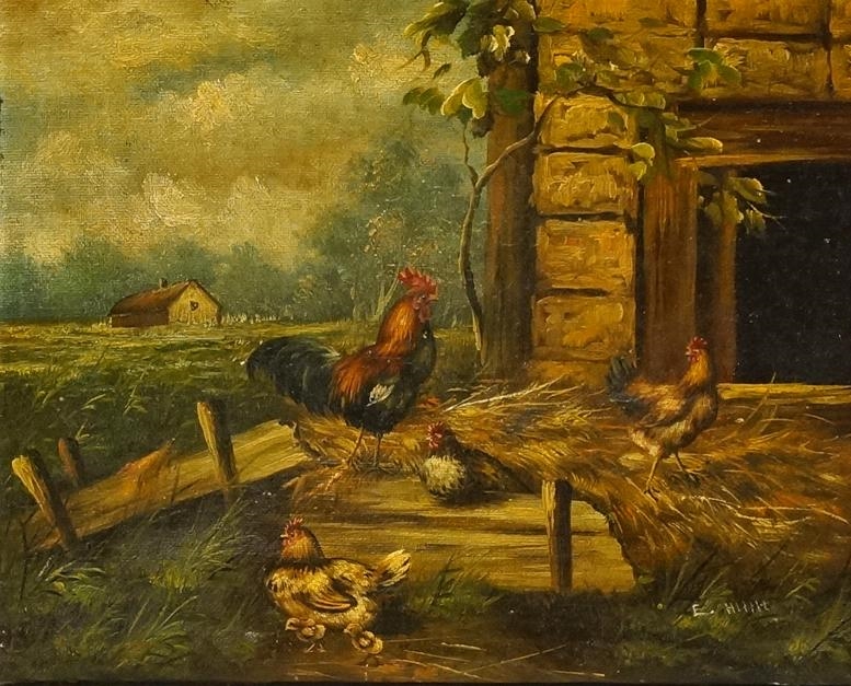 Edgar Hunt | Chicken in a farmyard | MutualArt