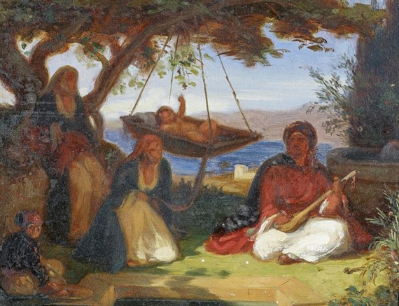 Alexandre-Gabriel Decamps | Oriental Family by the Riverside | MutualArt