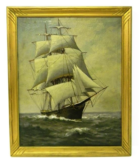 T. Bailey | Clipper Ship at Full Sail with Five Figures on Deck | MutualArt