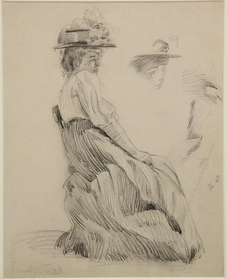 Edmund Charles Tarbell | Study of a Seated Woman in a Show Hat | MutualArt