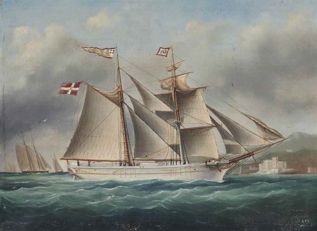 Joseph Loy | The Danish brigantine Christine in coastal waters | MutualArt