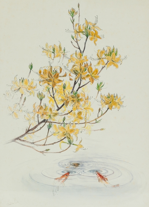 Stuart Maxwell Armfield | YELLOW AND GREEN FLOWERS OVER A POND | MutualArt