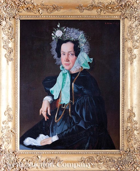 Charles Jean Baptiste Colson | 2 Works: Pendant Portraits of an Elegant ...