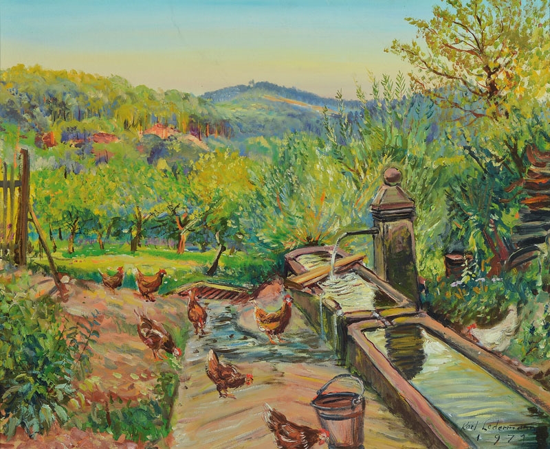 Karl Ledermann | Chicken Landscape in the Courtyard at a Watering Place ...
