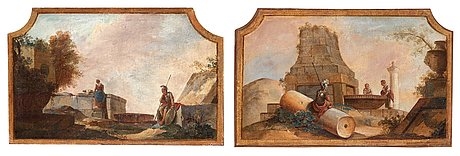 Johan Pasch Sr. | 2 Works: Landscape with Ruins and Figures | MutualArt
