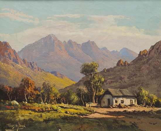 Tinus‏ de Jongh | Landscape, Sunlit Cottage among Trees in the Boland ...