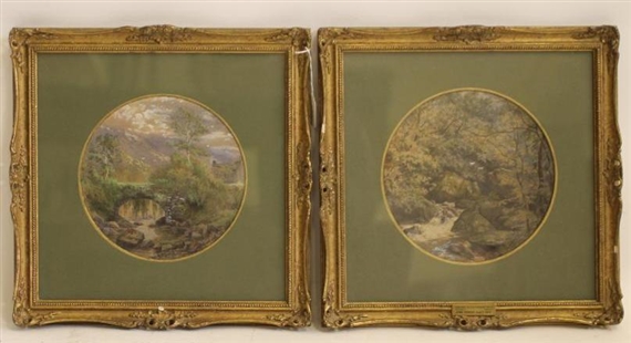 John Steeple | 2 works, Old Bridge on the Clifton, Wales and Cascade on ...