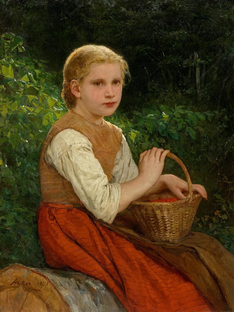 Albert Anker | Girl with a basket in the woods (Erdbeerimareili) (1872 ...