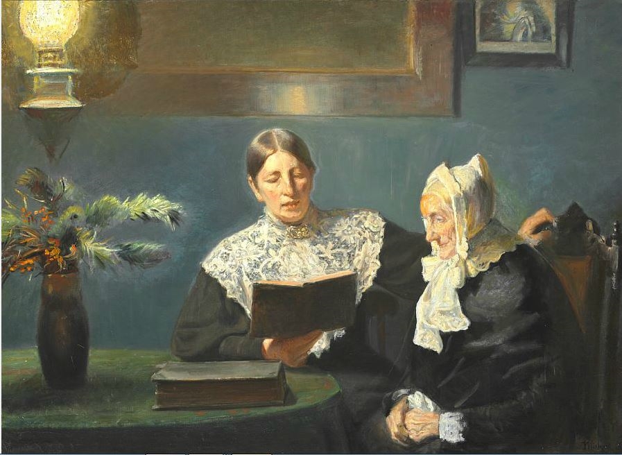 Michael Peter Ancher | Interiør med Anna Ancher der læser højt for fru ...
