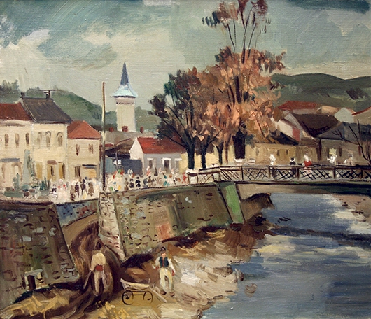 Bencho Obreshkov | Romanian City with a River and a Bridge (1946 ...
