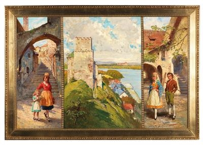 Josef Brunner | Triptych: Young Mother with Golden Bonnet by the Stone ...