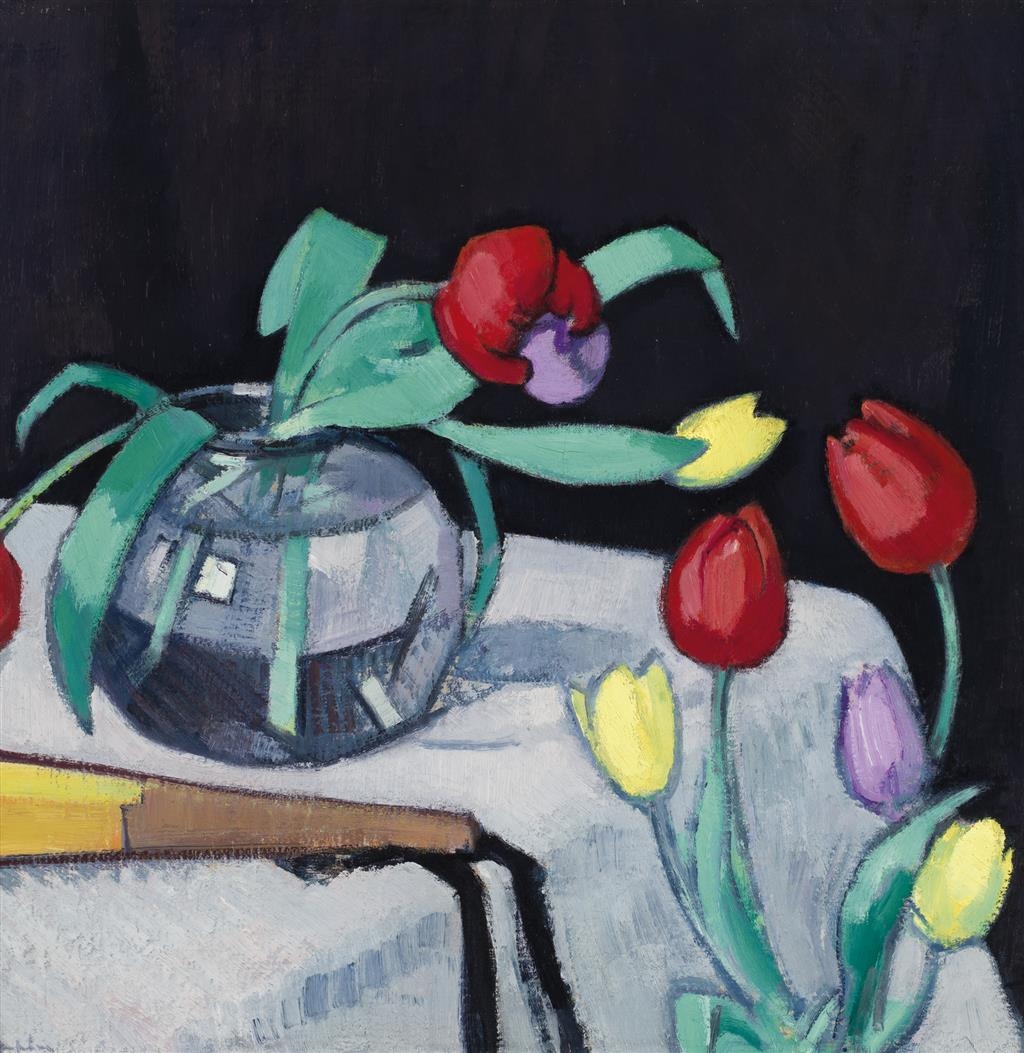 Samuel John Peploe | STILL LIFE WITH TULIPS ON A BLACK BACKGROUND ...