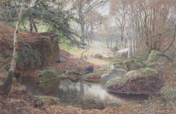 James Thomas Watts | Rocky woodland pool | MutualArt