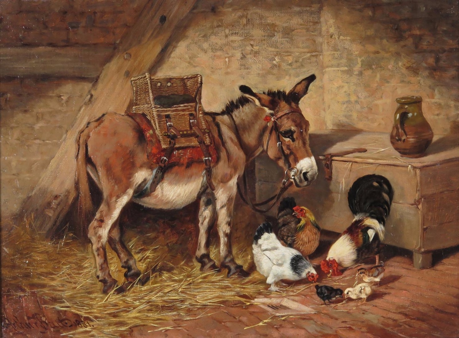 Arthur Batt | A girl with donkeys and a dog (1881) | MutualArt