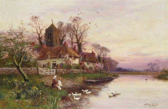 Walter Stuart Lloyd | A river scene at dusk | MutualArt