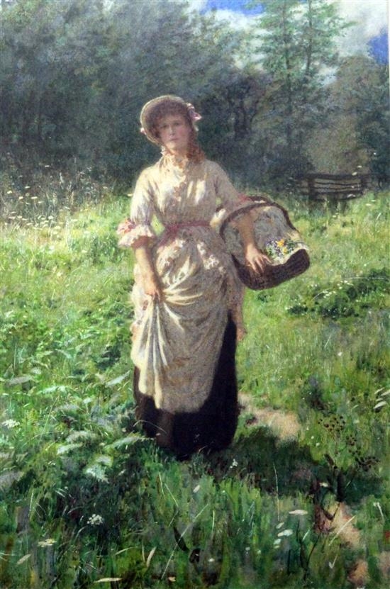 Percy Tarrant | Woman carrying a basket in a meadow | MutualArt