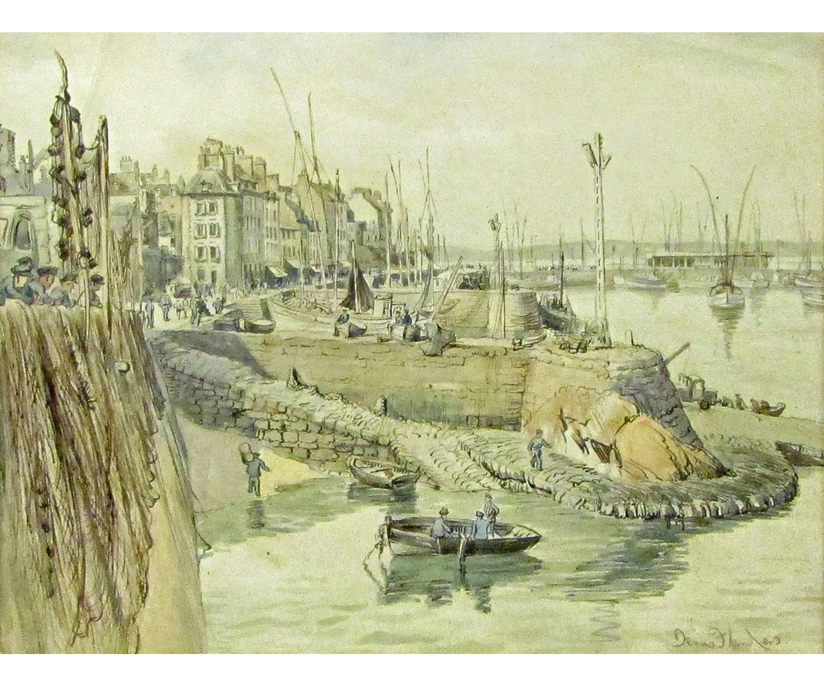 Dennis Flanders | Busy Harbour Scene with Fisher Folk | MutualArt