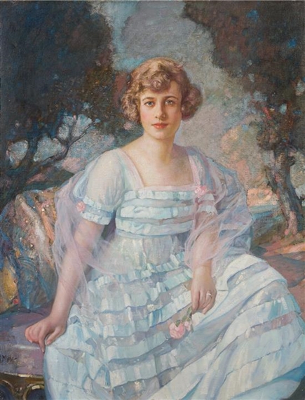 Richard Emile Miller | Portrait of a Woman in Blue Dress | MutualArt