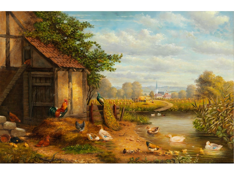 Hofbauer Josef | FARM WITH FOWL AND PEACOCK | MutualArt