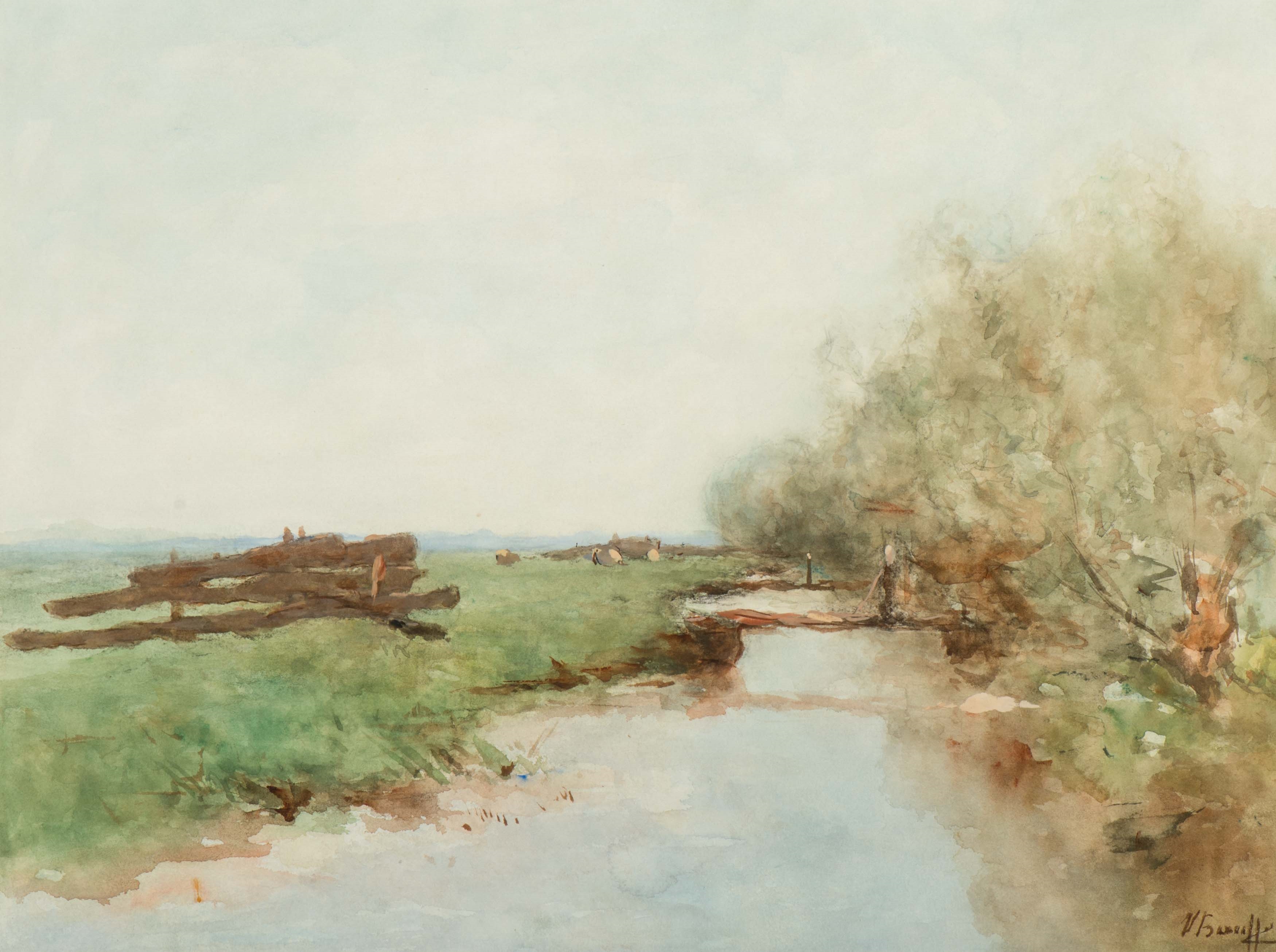 Victor Bauffe | Canal in polder landscape | MutualArt