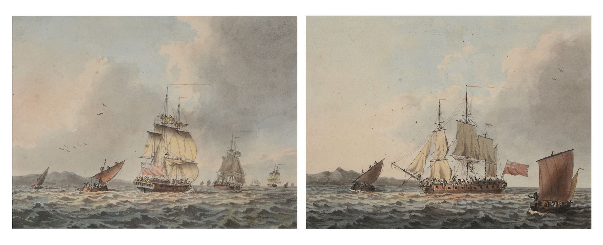 Robert Cleveley | Pair of Works: A squadron off of the coast; Man-o'war ...