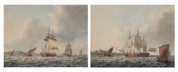 Robert Cleveley | Pair of Works: A squadron off of the coast; Man-o'war ...