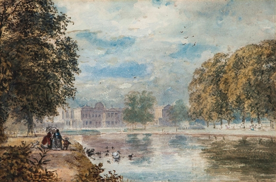 Paul Jacob Naftel | Buckingham Palace from St James's Park (Circa 1845 ...