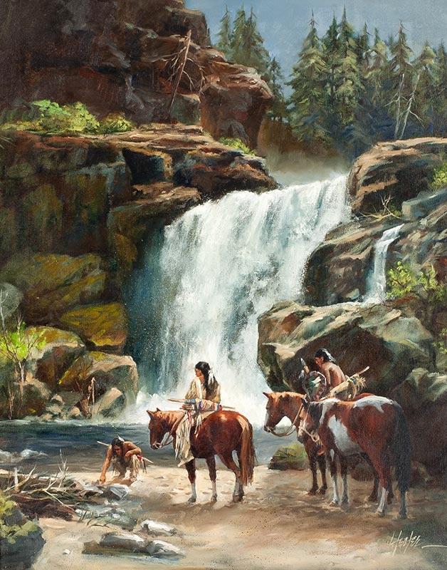 Jay Hester | Indians by Waterfall | MutualArt