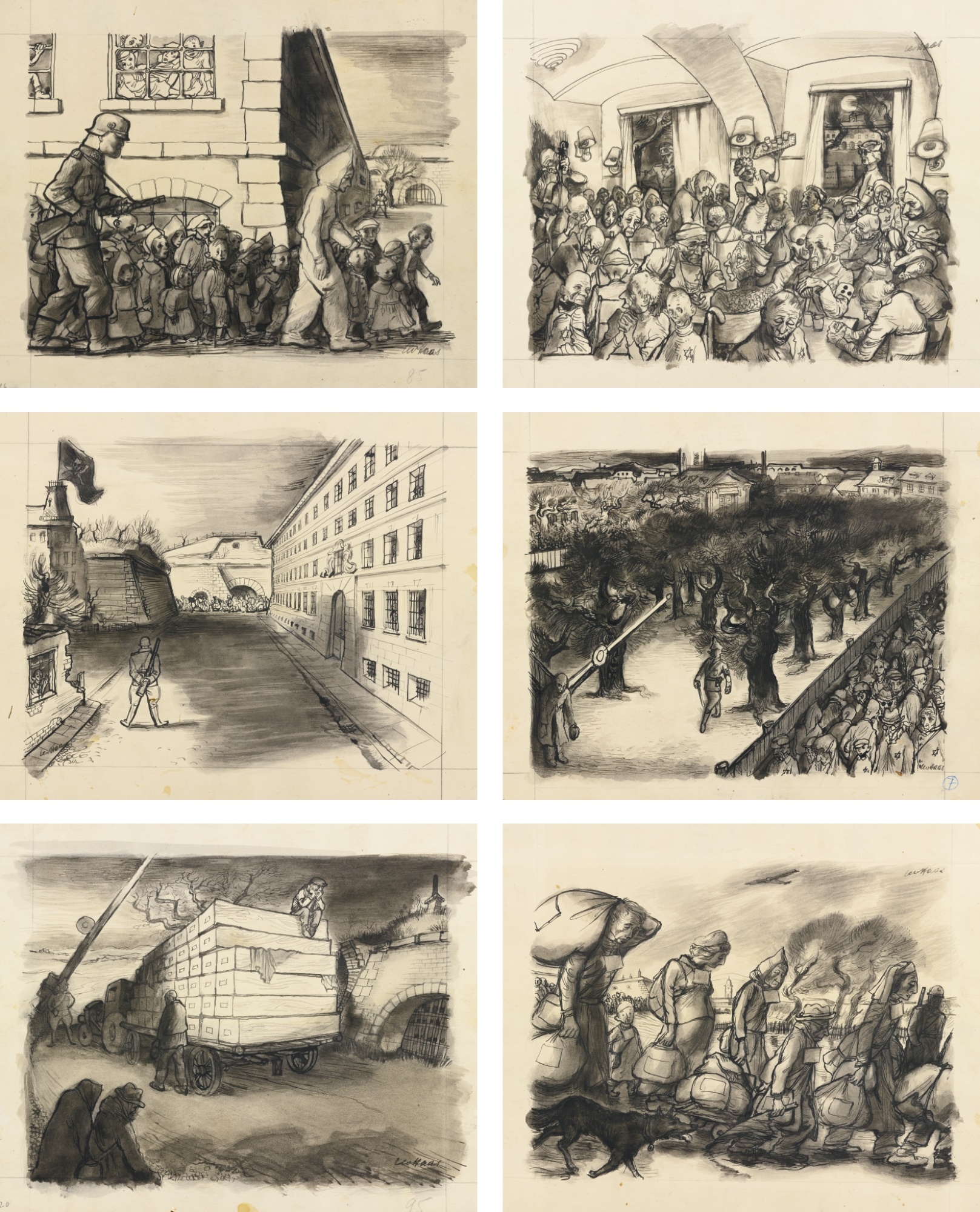 Leo Haas | 6 WORKS, THERESIENSTADT: THE TRANSPORT COMES; TRANSPORT FROM ...