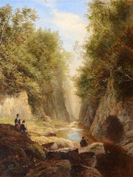 Thomas Whittle the Younger | Fishing in a gorge (1871) | MutualArt
