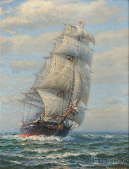 James Gale Tyler | Full-Rigged Ship Under Sail in Open Seas | MutualArt