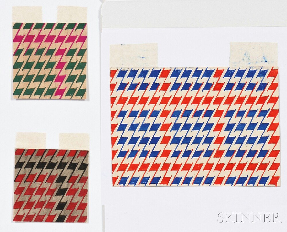 Varvara Stepanova | 3 Works, Geometric Fabric Designs, Red/Blue, Green ...