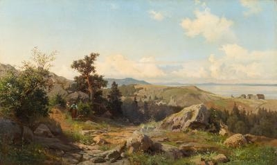 Gustaf Rydberg | Farmhouse with figures and ducks (1870) | MutualArt