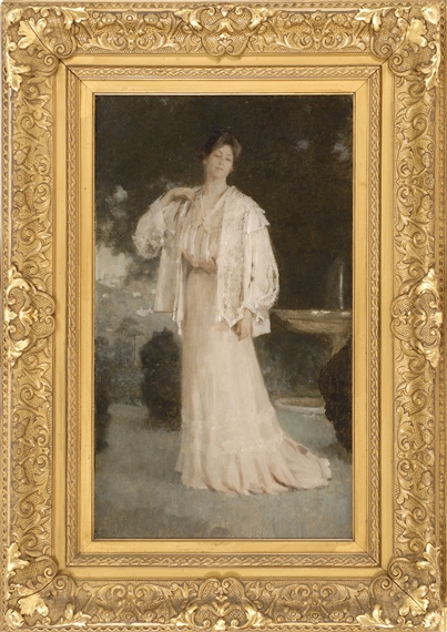Louis Loeb | A woman standing by a fountain | MutualArt