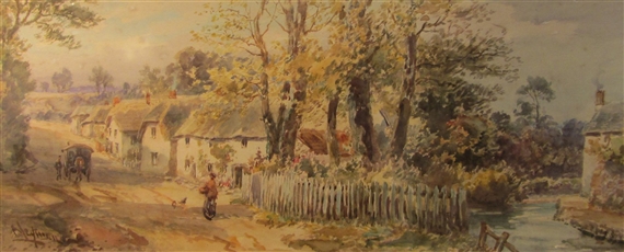 Alfred Leyman | Village Street with Gypsy Caravan | MutualArt