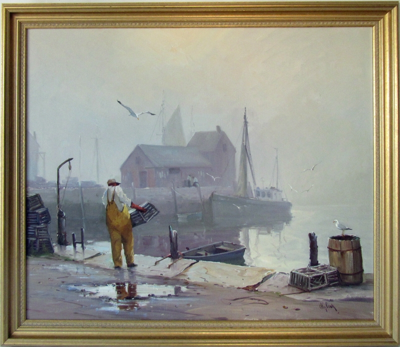 Otis Cook | Foggy harbor scene | MutualArt