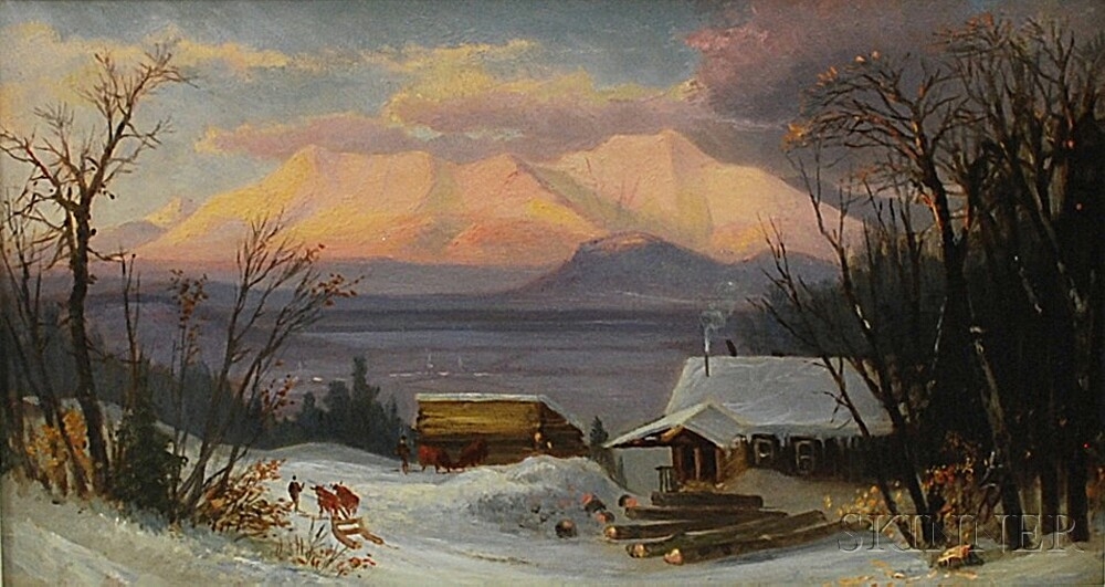 Benjamin Champney | Winter Landscape with Cabin and Mountains | MutualArt