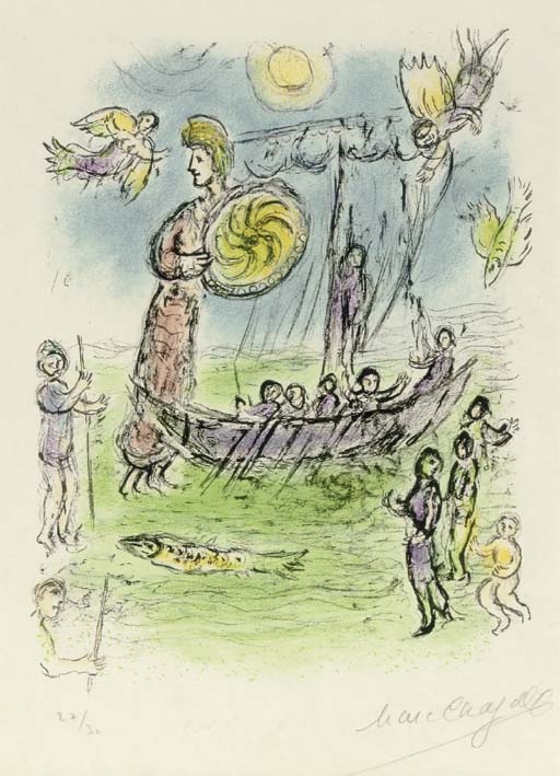 Marc Chagall | Athéna guide la Bateau de Télémaque, from L'Odyseée I (M ...