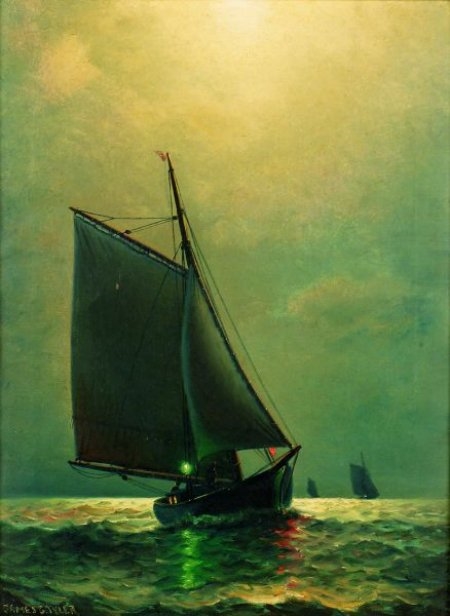 James Gale Tyler | Schooner Sailing by Moonlight | MutualArt