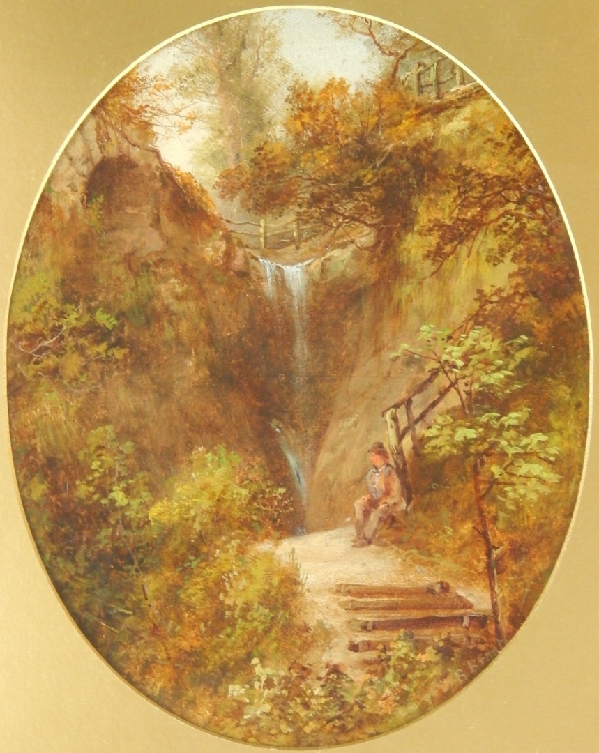 Patrick Branwell Bronte | Woodland Waterfall with Seated Figure | MutualArt