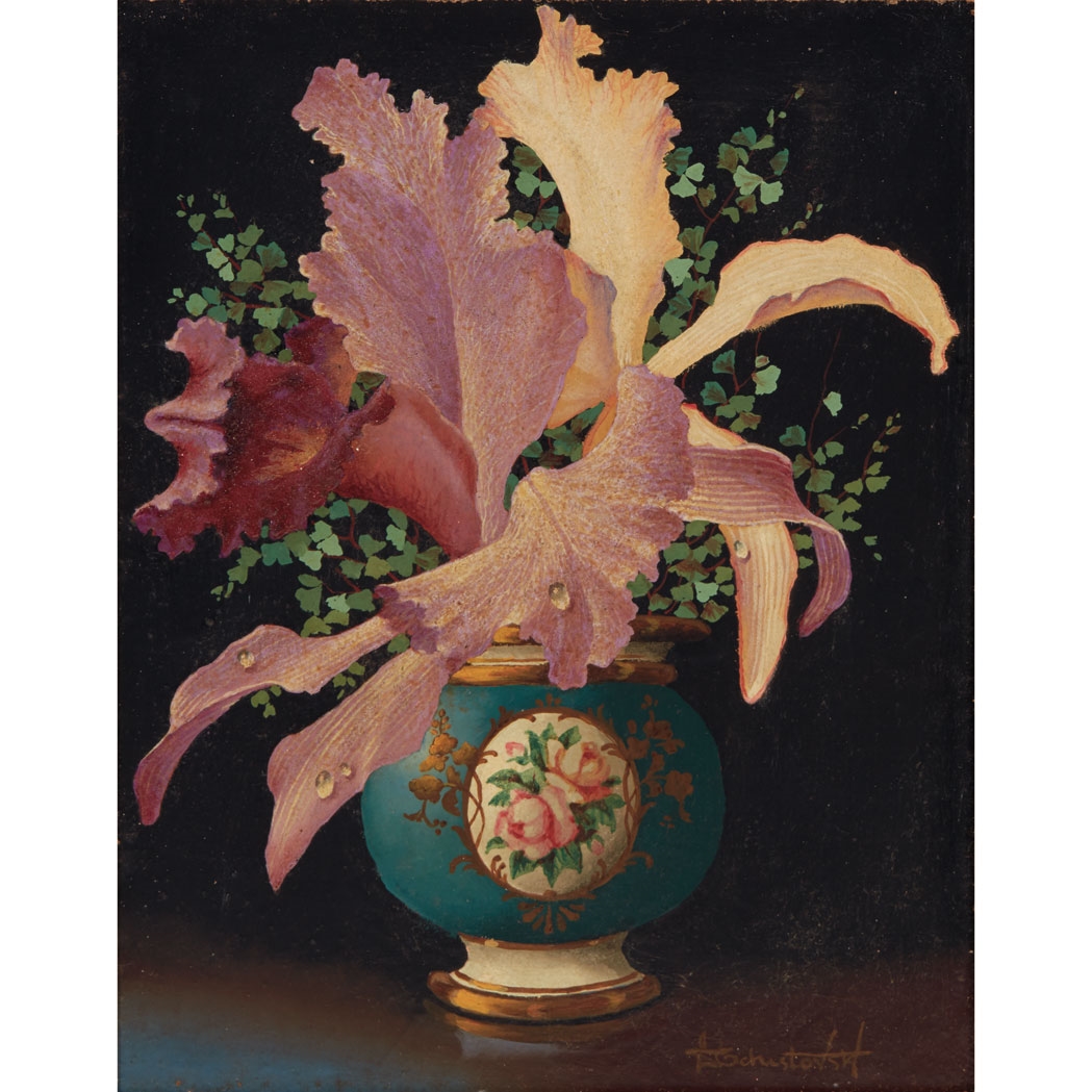 Lev Tchistovsky | Still Life with Orchids in a Bleu Celeste Vase ...