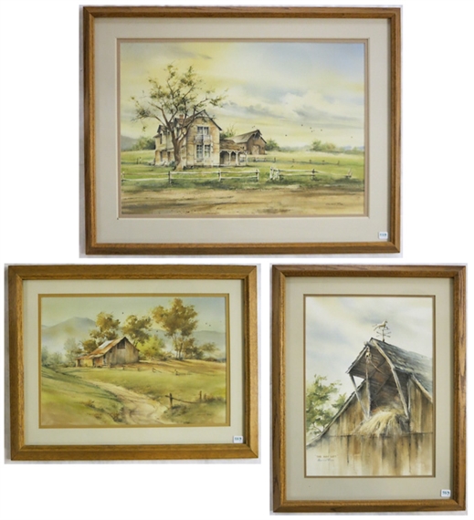Howard Rees | 3 Works: Farm scenes with barns and one with a farm house ...
