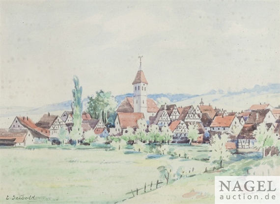 E. Seibold | Overlooking a small village with a church | MutualArt