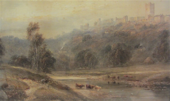 Edward Tucker | Richmond Castle with Cattle watering in the River Swale ...