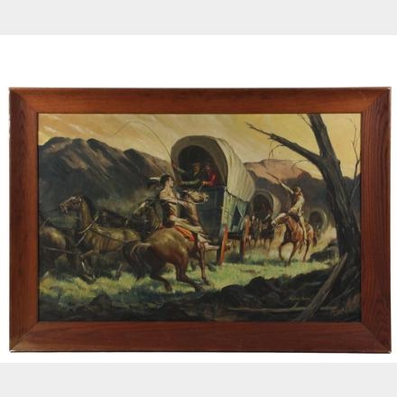 Reynold Brown | Wagon Train Evading an Indian Scout | MutualArt