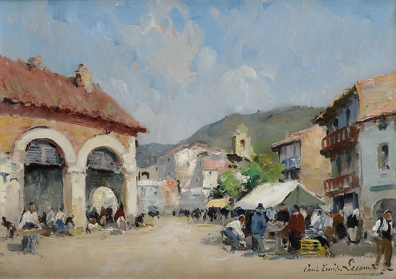 Paul Emile Lecomte | Market Scene in the Basque Country | MutualArt