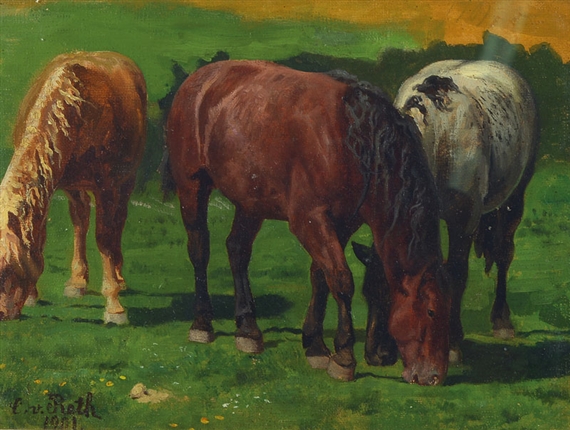 Caspar von Reth | Grazing Noriker on an alpine meadow (1901) | MutualArt