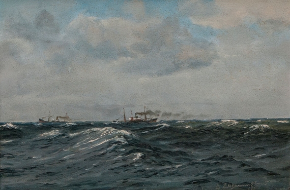 Christian Benjamin Olsen | Steamships in choppy Sea (1904) | MutualArt